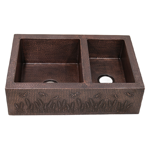 SoLuna Copper Farmhouse Sink | Wheat and Dragonflies | Copper Sinks Online